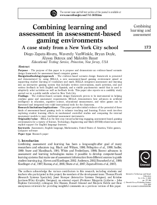 (PDF) Combining learning and assessment in assessment‐based gaming environments