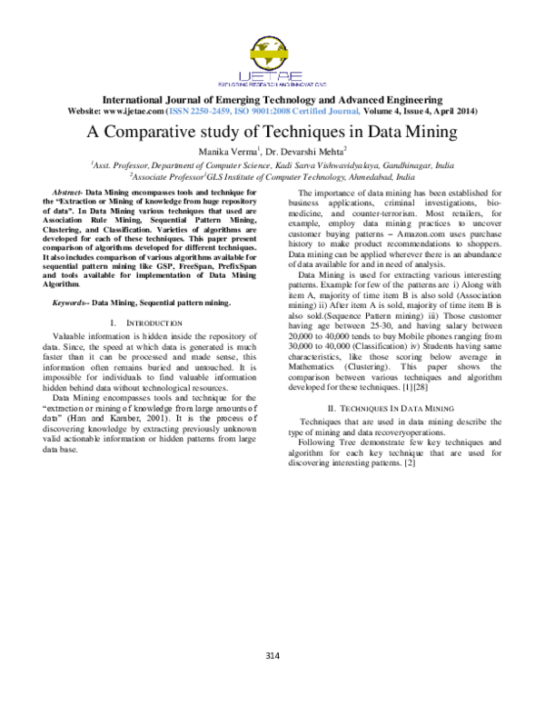 (PDF) A Comparative study of Techniques in Data Mining