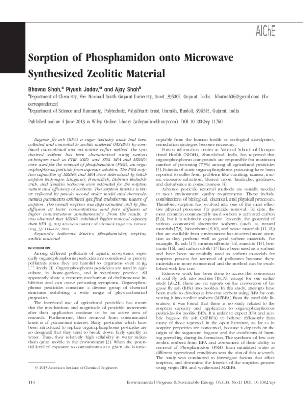 (PDF) Sorption of phosphamidon onto microwave synthesized zeolitic ...