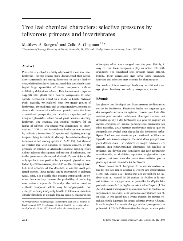 (PDF) Tree leaf chemical characters: selective pressures by folivorous ...