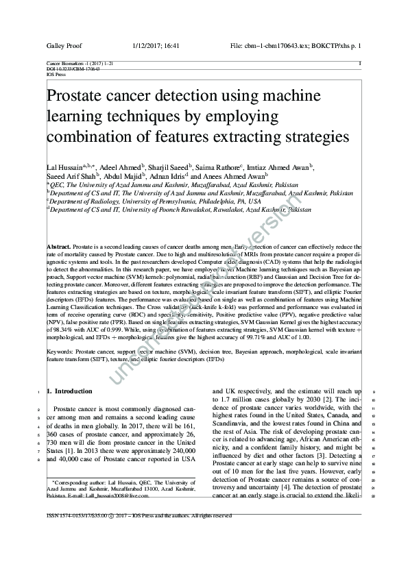 Pdf Prostate Cancer Detection Using Machine Learning Techniques By