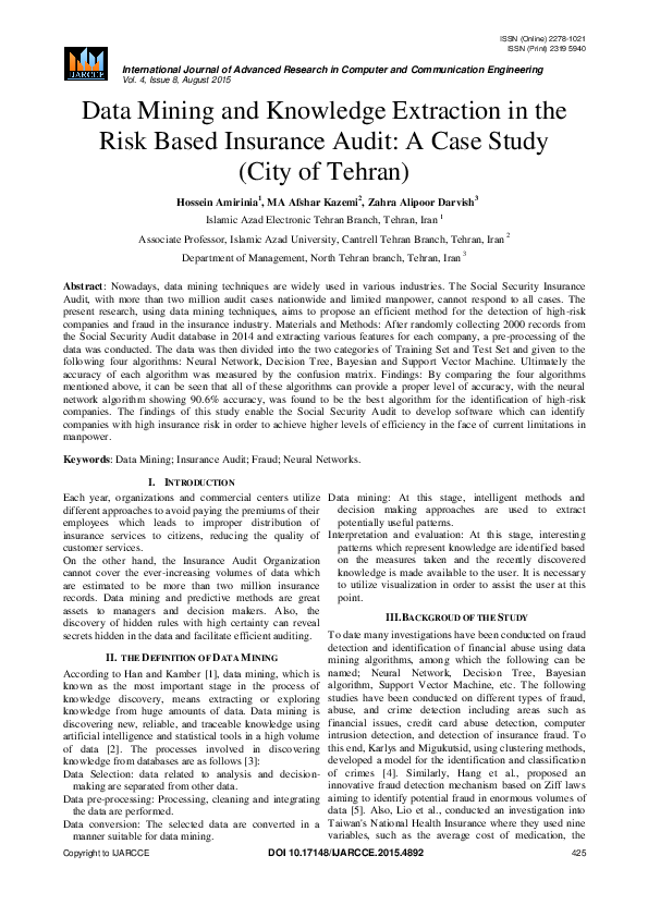 (PDF) Data Mining and Knowledge Extraction in the Risk Based Insurance Audit: A Case Study (City ...