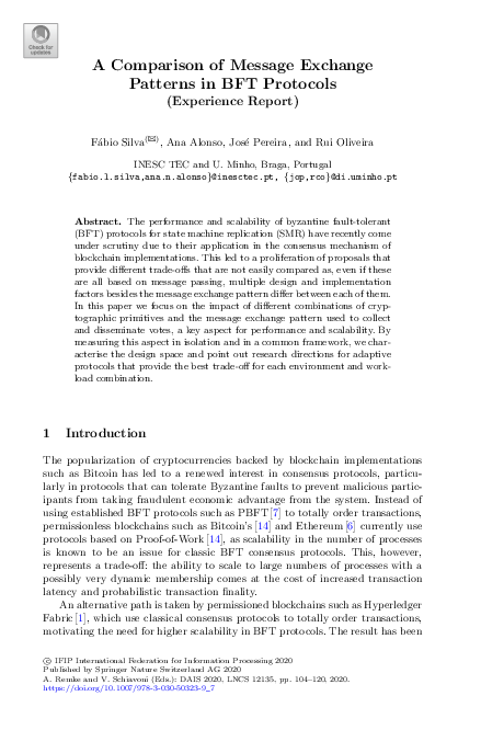 (PDF) A Comparison of Message Exchange Patterns in BFT Protocols