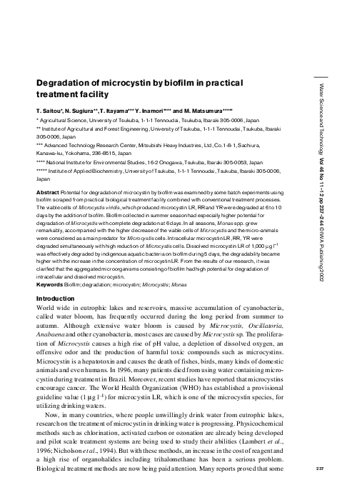 (PDF) Degradation of microcystin by biofilm in practical treatment facility