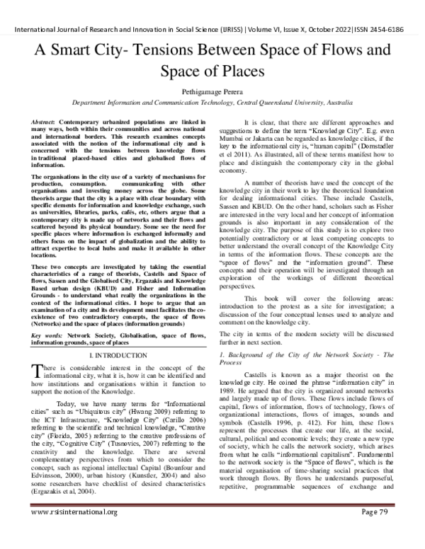 (PDF) A Smart City- Tensions Between Space of Flows and Space of Places