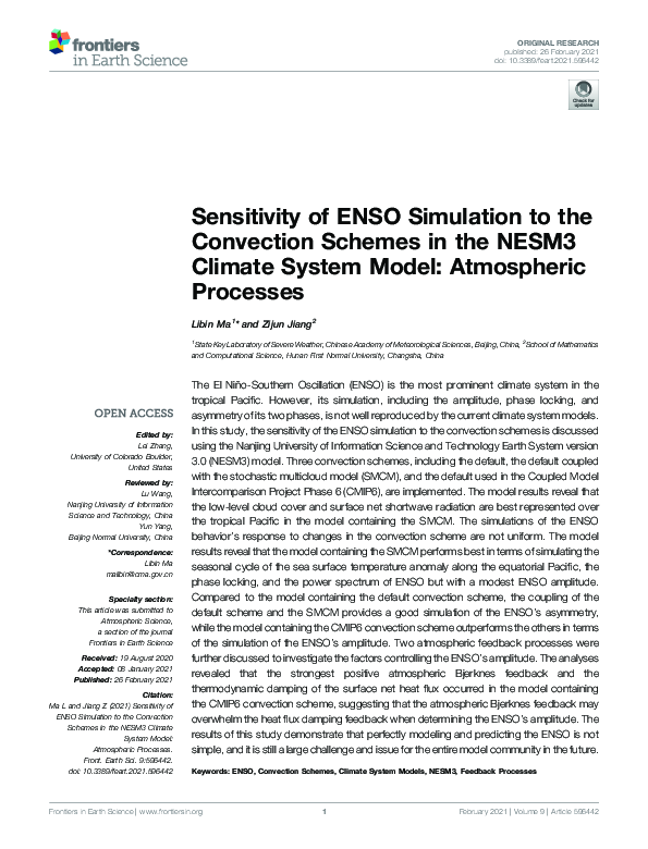 (PDF) Sensitivity of ENSO Simulation to the Convection Schemes in the ...