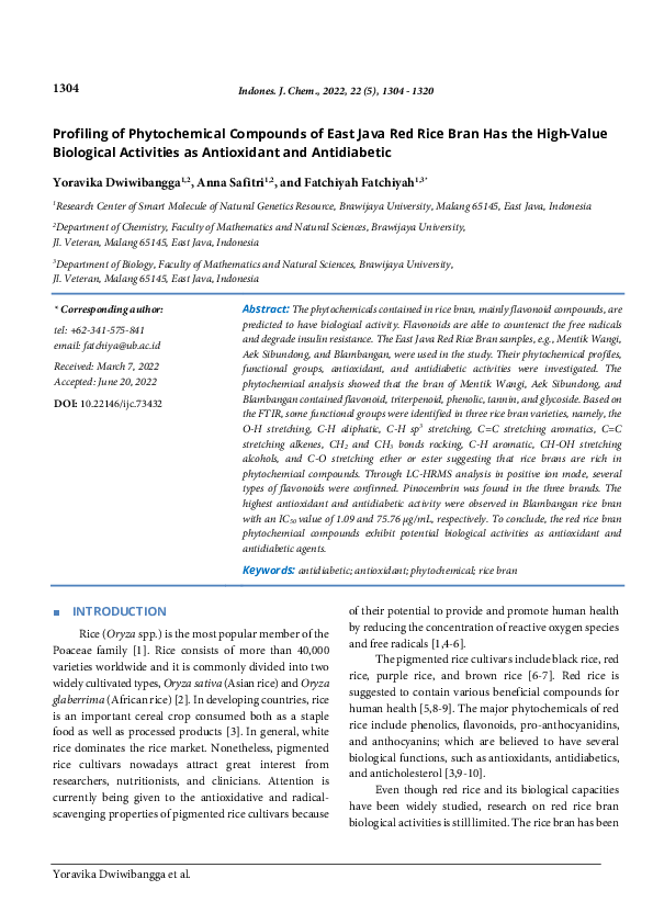 Profiling of Phytochemical Compounds of East Java Red Rice Bran Has the ...