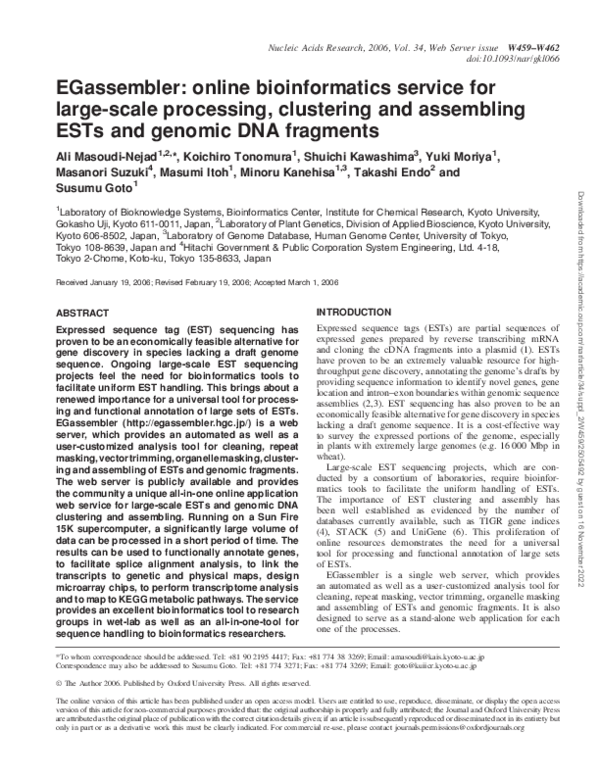 (PDF) EGassembler: online bioinformatics service for large-scale processing, clustering and ...