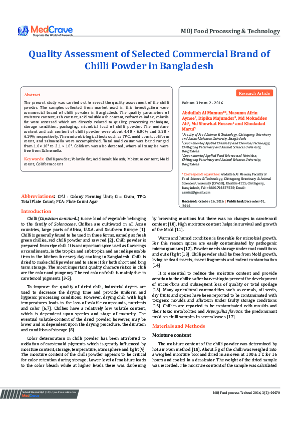 (PDF) Quality assessment of selected commercial brand of chilli powder ...