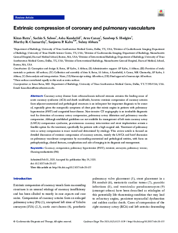 (PDF) Extrinsic compression of coronary and pulmonary vasculature
