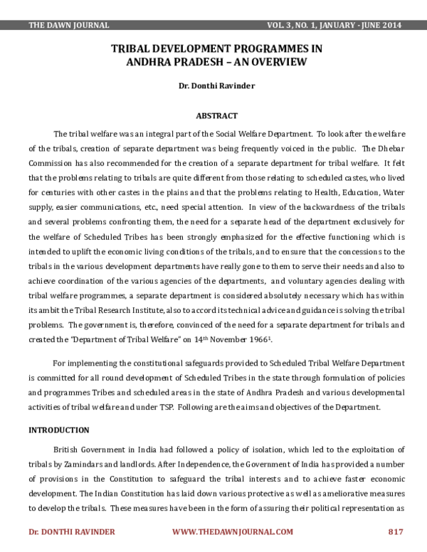 (PDF) Tribal Development Programmes in Andhra Pradesh
