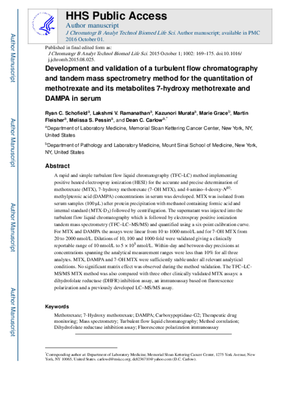 (PDF) Development and validation of a turbulent flow chromatography and tandem mass spectrometry ...