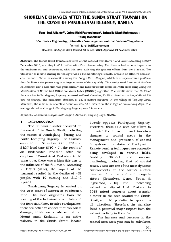 (PDF) Shoreline Changes After the Sunda Strait Tsunami on the Coast of ...