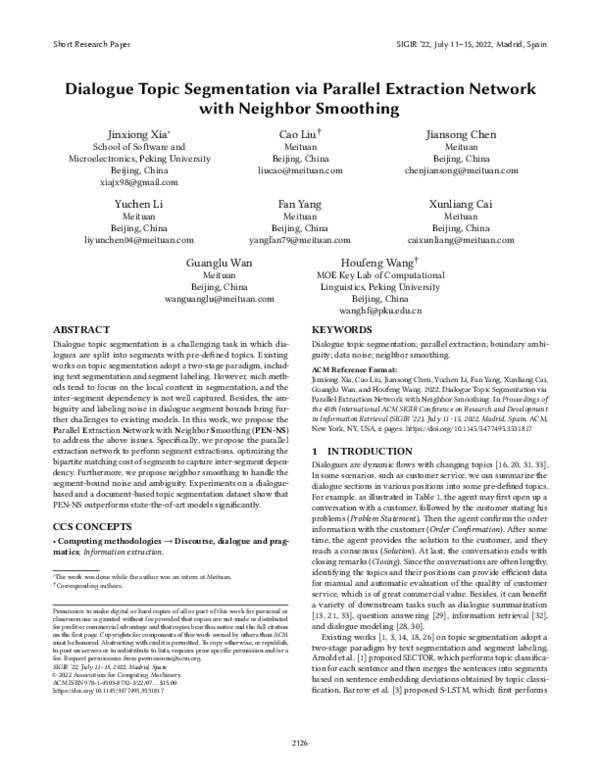 Pdf Dialogue Topic Segmentation Via Parallel Extraction Network With Neighbor Smoothing