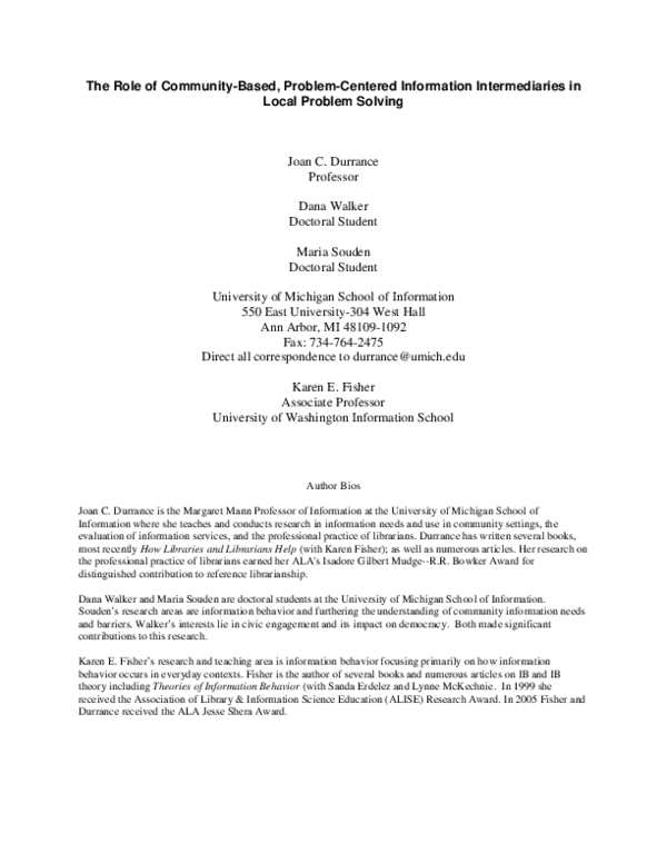(PDF) The role of community-based, problem-centered information ...