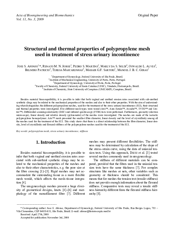 (PDF) Structural and thermal properties of polypropylene mesh used in ...