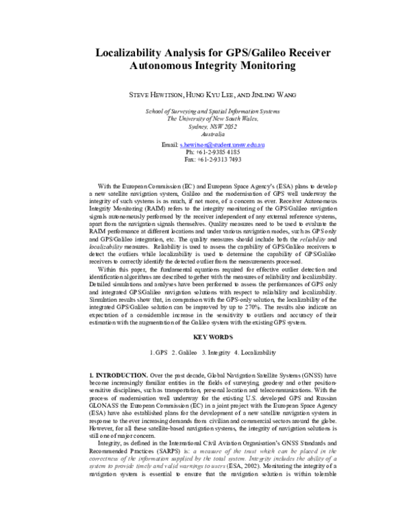Pdf Localizability Analysis For Gpsgalileo Receiver Autonomous