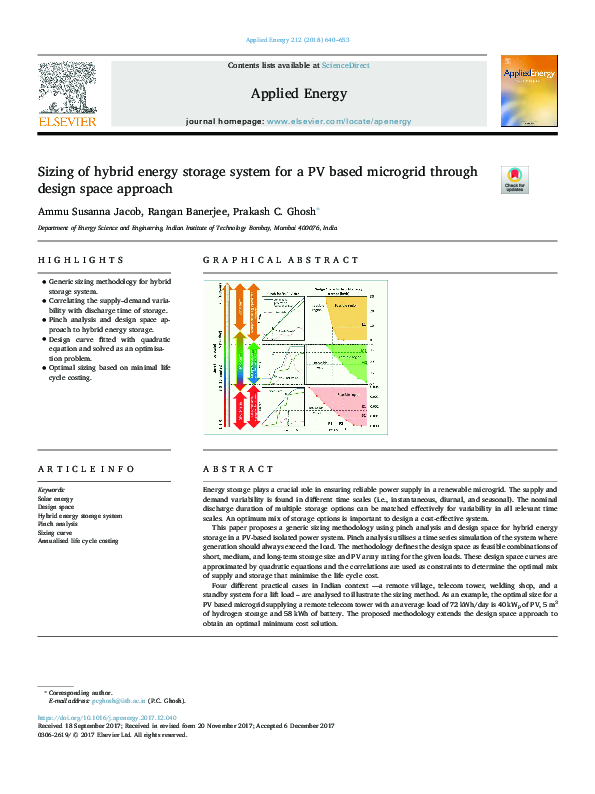 (PDF) Sizing of hybrid energy storage system for a PV based microgrid through design space approach