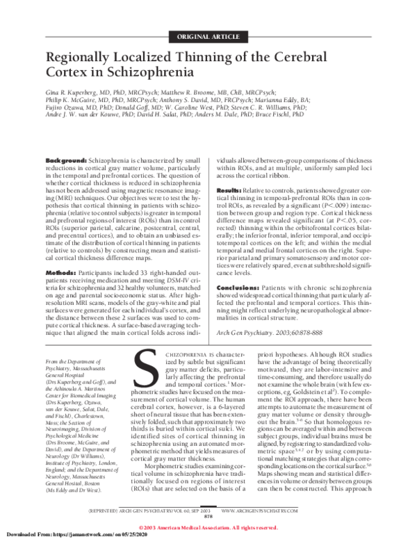 (PDF) Regionally Localized Thinning of the Cerebral Cortex in Schizophrenia