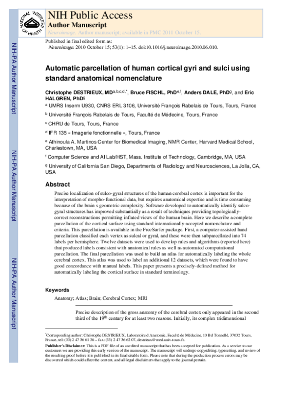 Automatic parcellation of human cortical gyri and sulci using standard anatomical nomenclature