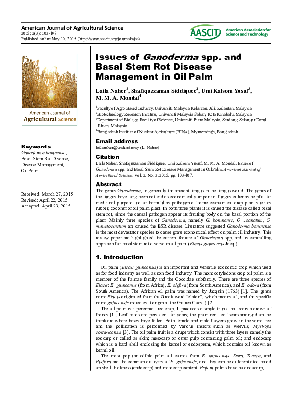 (PDF) Issues of Ganoderma spp . and Basal Stem Rot Disease Management ...