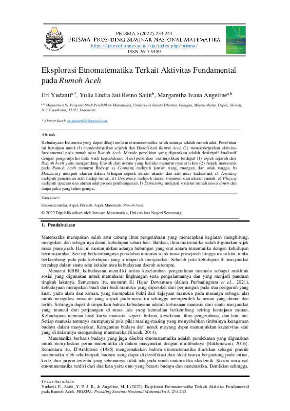 (PDF) Eksplorasi Etnomatematika Terkait Aktivitas Fundamental pada Rumoh Aceh