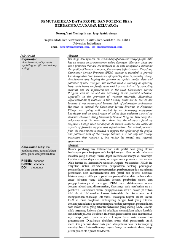 (PDF) Pemutakhiran Data Profil Dan Potensi Desa Berbasis Data Dasar Keluarga