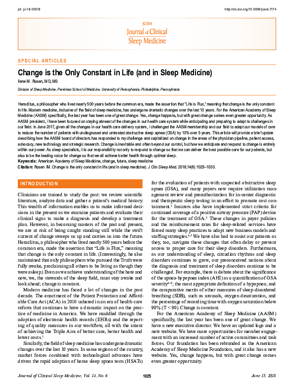 Change is the Only Constant in Life (and in Sleep Medicine)