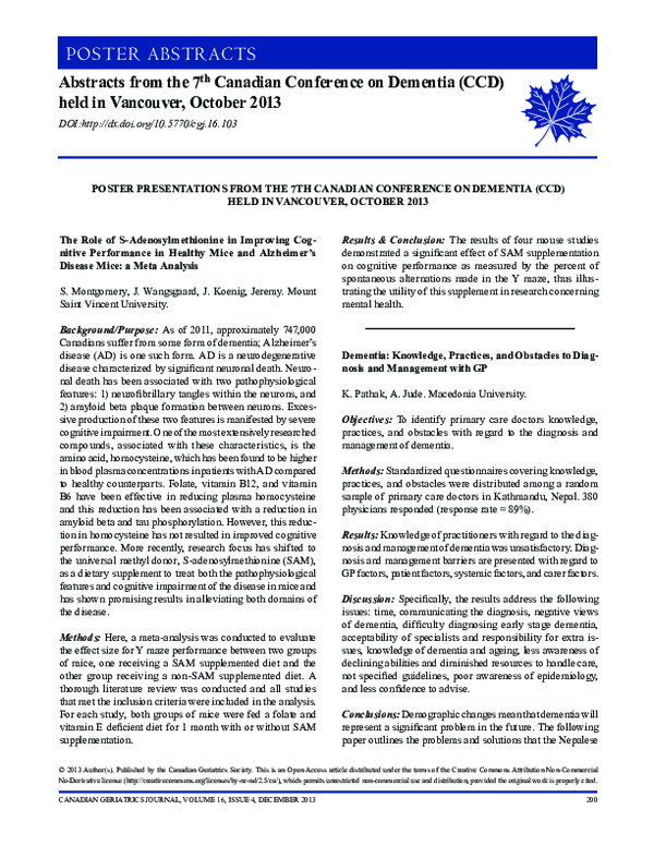 (PDF) Poster Presentations from the 7th Canadian Conference on Dementia ...