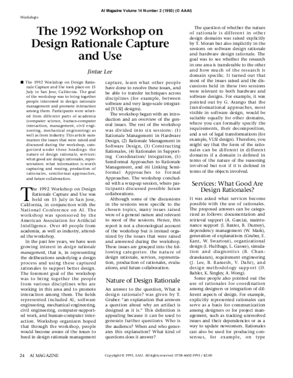 (PDF) Summary of 1992 Design Rationale Workshop