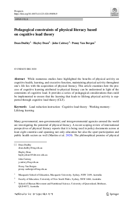 (PDF) Pedagogical constraints of physical literacy based on cognitive ...