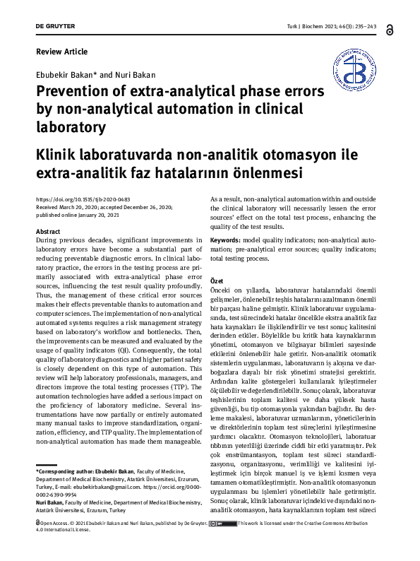 (PDF) Prevention of extra-analytical phase errors by non-analytical automation in clinical ...