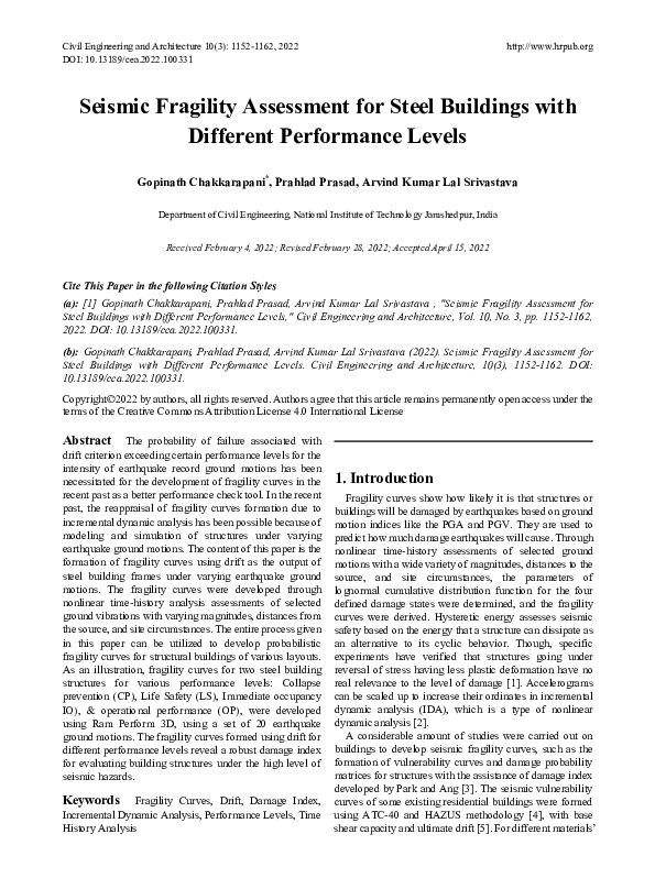 (PDF) Seismic Fragility Assessment for Steel Buildings with Different ...