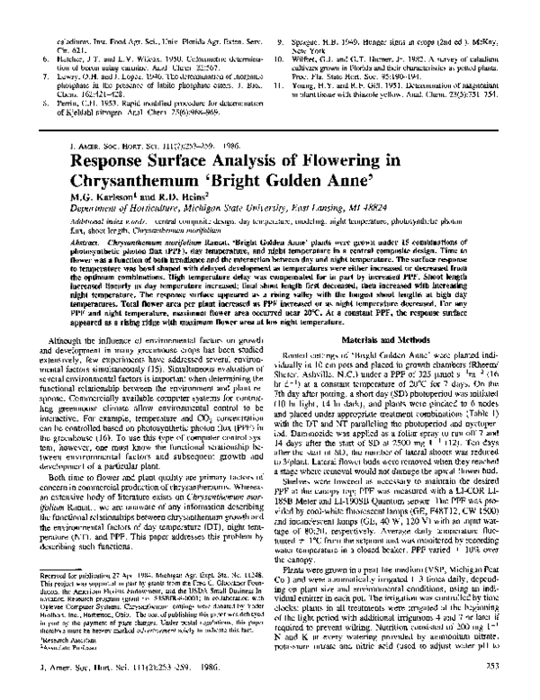 (PDF) Response Surface Analysis of Flowering in Chrysanthemum ‘Bright ...