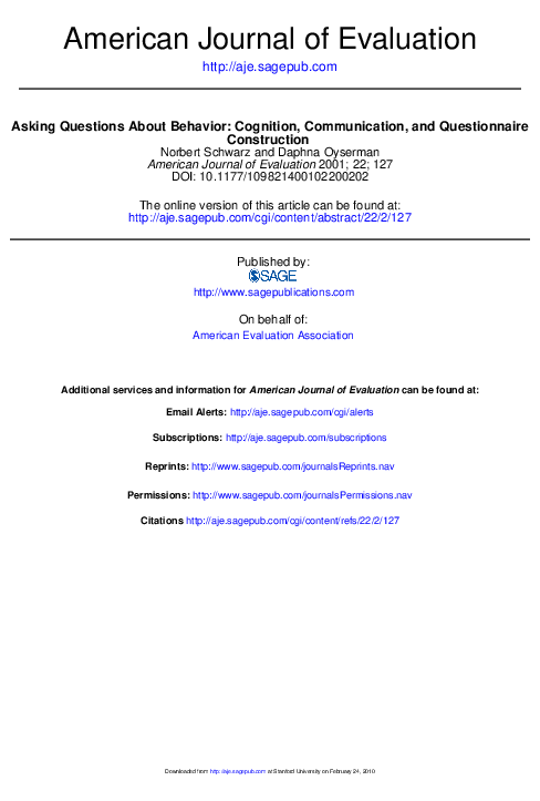 (PDF) Construction Asking Questions About Behavior: Cognition ...