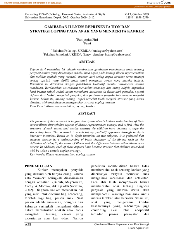 (PDF) Gambaran Illness Representation Dan Strategi Coping Pada Anak ...