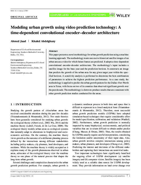 (PDF) Modeling urban growth using video prediction technology: A time‐dependent convolutional ...