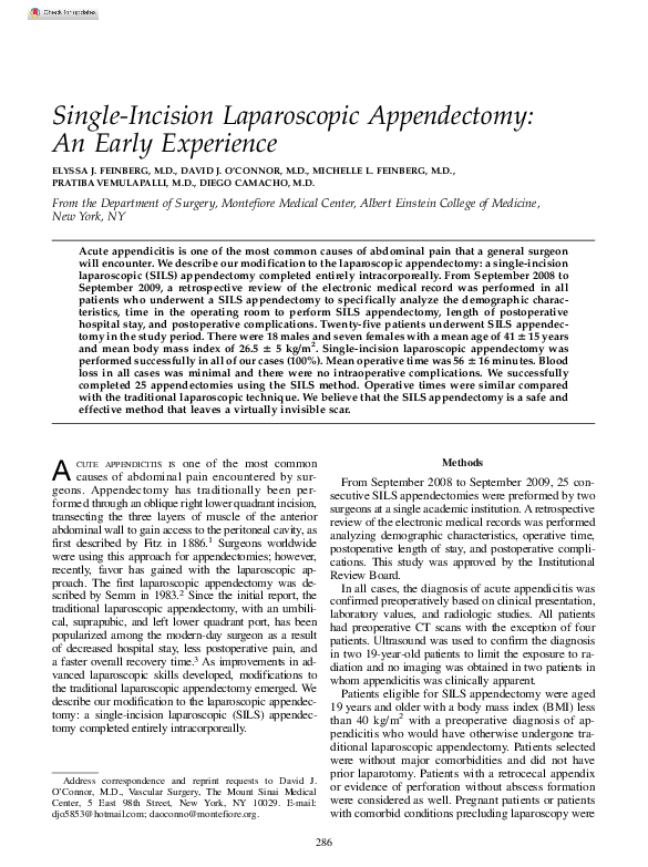 (PDF) Single-Incision Laparoscopic Appendectomy: An Early Experience