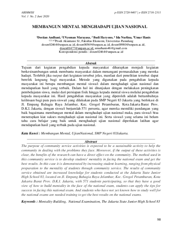 (PDF) Membangun Mental Menghadapi Ujian Nasional