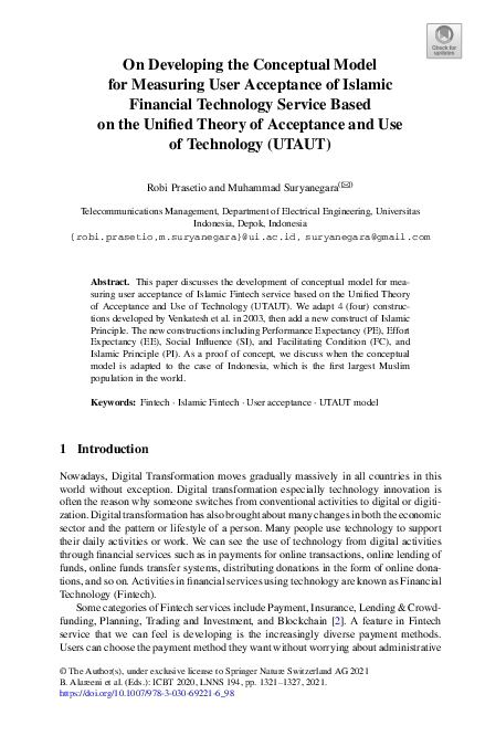 (PDF) On Developing the Conceptual Model for Measuring User Acceptance of Islamic Financial ...