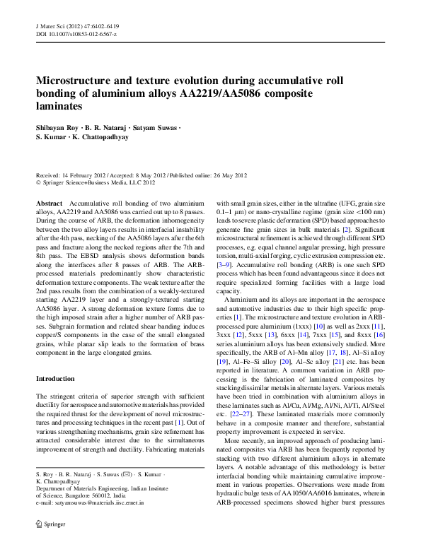 (PDF) Microstructure and texture evolution during accumulative roll bonding of aluminium alloys ...