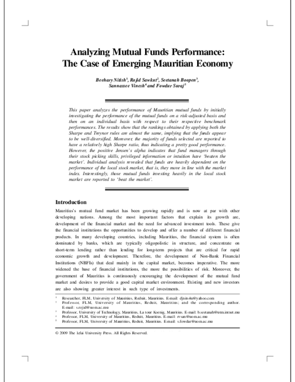 (PDF) Analyzing Mutual Funds Performance: The Case of Emerging ... (PDF) Analyzing Mutual Funds Performance: The Case of Emerging ...