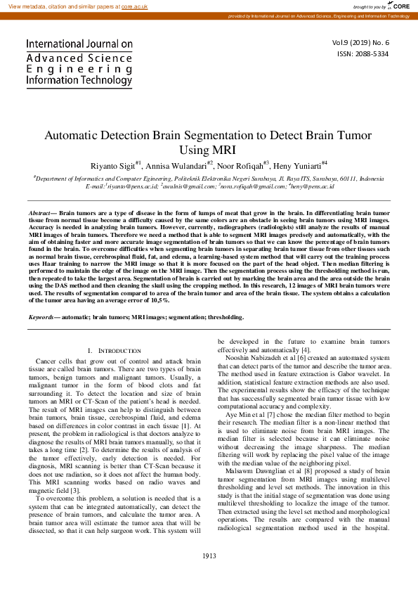 (PDF) Automatic Detection Brain Segmentation to Detect Brain Tumor ...