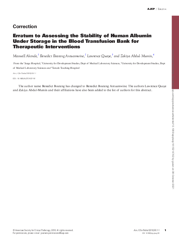 (PDF) Assessing the Stability of Human Albumin Under Storage in the ...