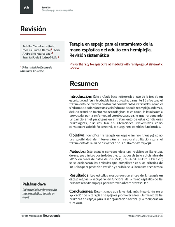 (PDF) Terapia en espejo para el tratamiento de la mano espástica del ...
