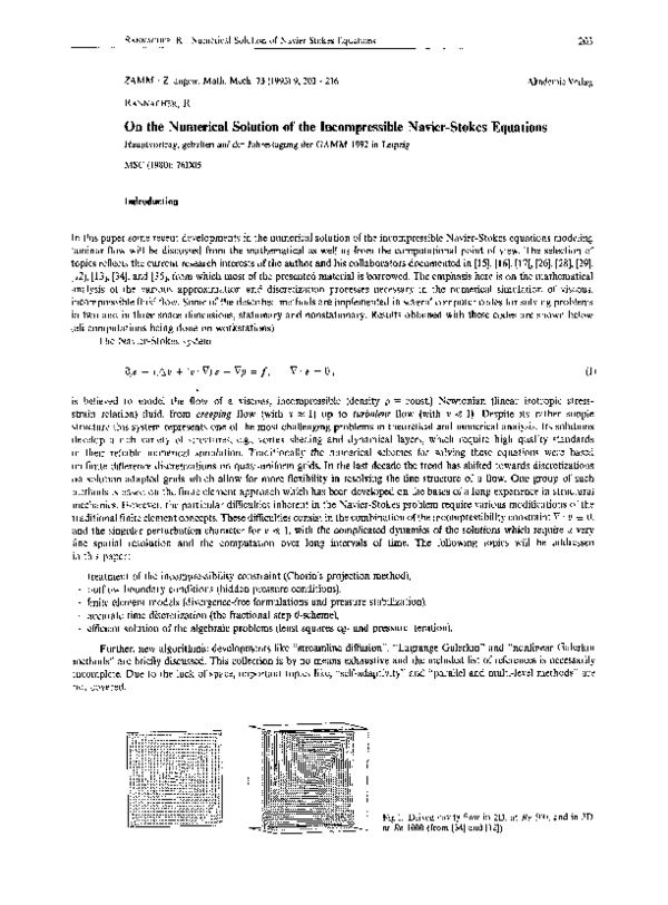 (PDF) On the Numerical Solution of the Incompressible Navier-Stokes Equations