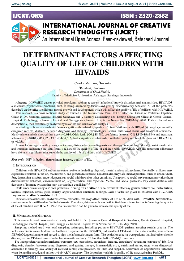 (PDF) Determinant Factors affecting Quality of Life of Children with ...