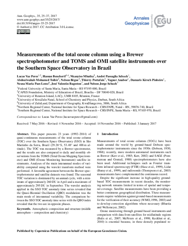 (PDF) Measurements of the total ozone column using a Brewer ...