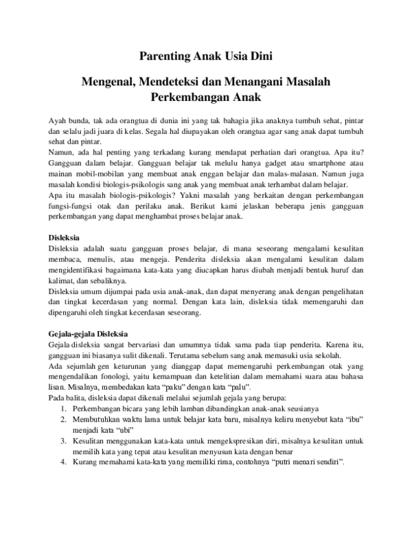 (PDF) Masalah perkembangan anak usia dini