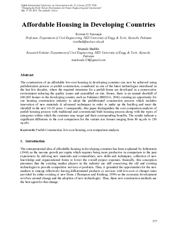 (PDF) Affordable Housing in Developing Countries